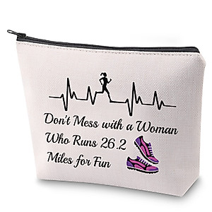ZJXHPO Running Woman Marathon Cosmetic Bag Don't Mess With A Woman Who Runs 26.2 Miles For Fun Makeup Bag With Zipper Runner Gift (26.2 Miles)