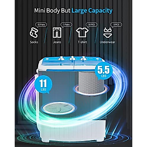 TABU 16.5Ibs Portable Washing Machine, Compact Washer Machine, Mini Washing Machine, Twin Tub Washer and Spiner, Ideal for Dorms, Apartments, RVs, Camping etc (White & Blue)