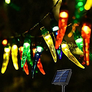 TWONGIFT Multicolor Solar Chili Pepper Garden Lights Outdoor, 23Ft 50LED Chili Solar Christmas Tree Lights, Solar Operated Decorative Lights for Patio, Halloween, Xmas, Holiday Decor