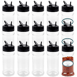 Qeirudu 14 Pack 3 oz Clear Plastic Spice Jars with Shaker Lids and Labels, Empty Spice Bottles Plastic Seasoning Containers for Storing Spice Herbs Powders Salt and Pepper