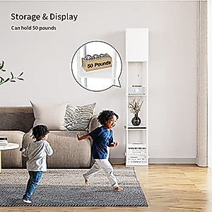 SUNMORY Shelf Floor Lamp with 3-Way Dimmable LED Bulb, Modern Square Standing Lamp with Shelves and White Shade, Corner Display Bookshelf Lamp for Living Room and Bedroom(White)