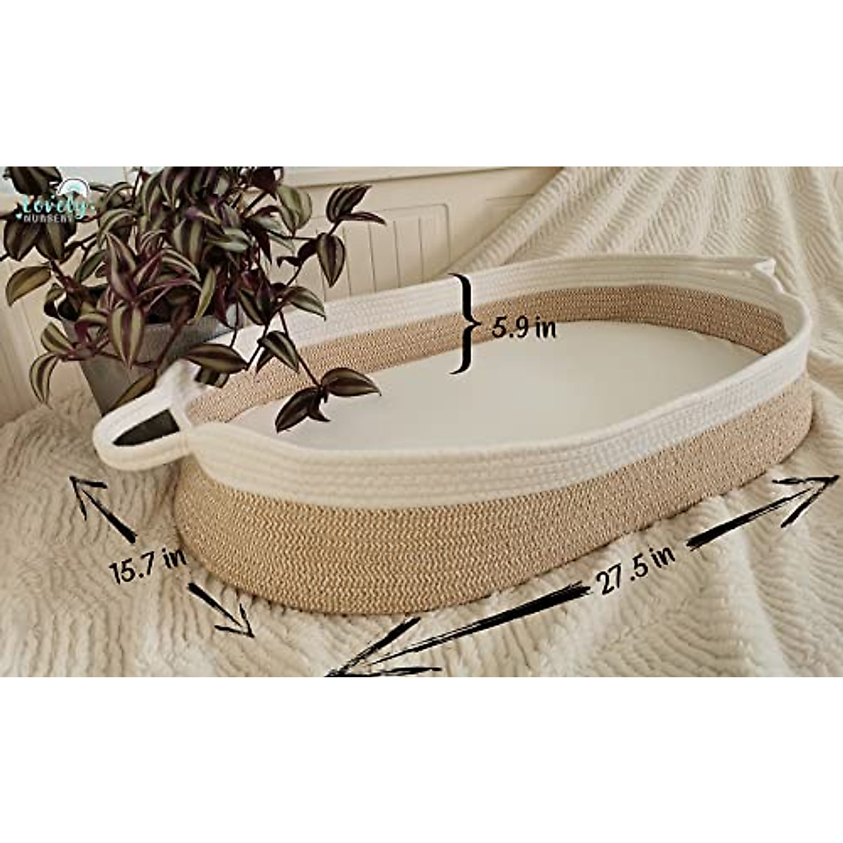 Lovely Nursery Baby Changing Basket Moses Basket 100% Cotton Rope and 1.2€ Thick Foam Pad with Removable Cover Change in Style and Comfort Beige/White Set