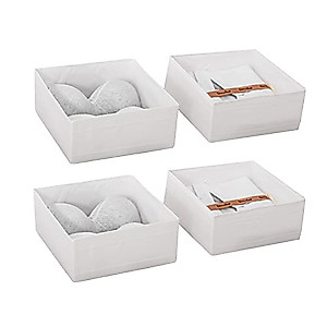 Rectangular Soft Fabric Dresser Drawer Organizer Closet Storage Organizer Bin Drawer Dividers for Lingerie, Bras, Socks, Leggings, Clothes, Purses, Scarves (White-large)