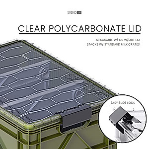 SIDIO CRATE Pro Pack - Two Full Size and One Half Size SidioCrate, Stackable Outdoor Organizer Storage Bins with Clear Lid and Dividers - Green