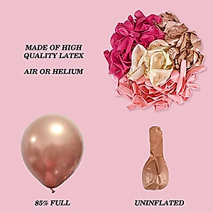 RUBFAC Pink Balloon Arch Garland Kit, Hot Pink Rose Gold Chrome Balloons for Birthday Shower Princess Theme Party Background Decorations