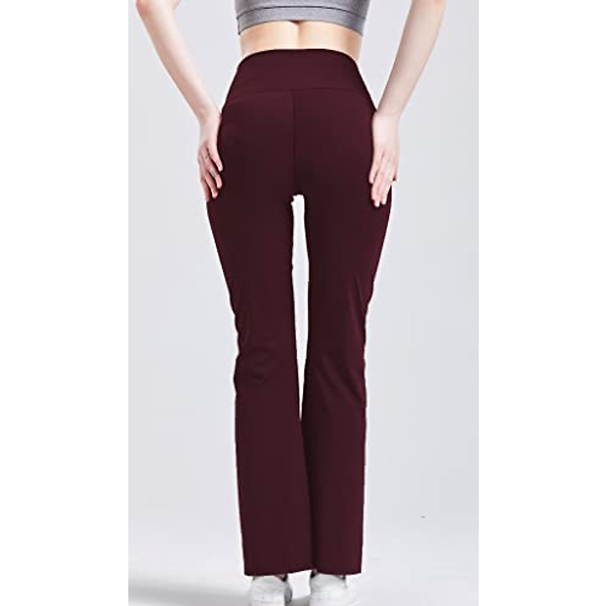 DANI CHINS Women's Casual Bootcut Yoga Pants V Crossover High Waisted Flare Workout Leggings (Burgundy, M)