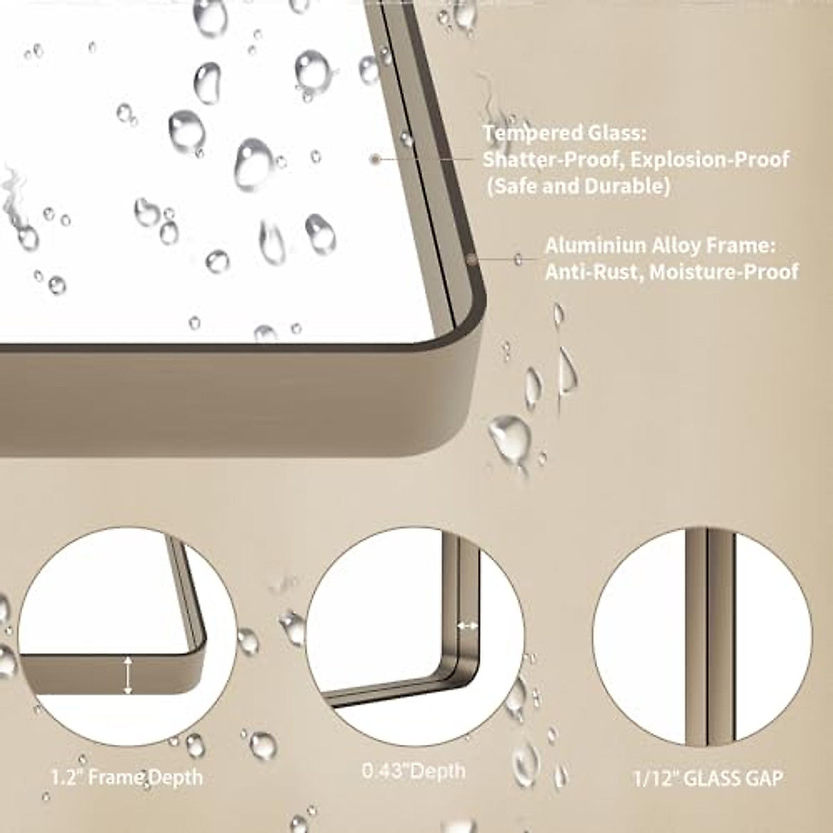 LOAAO 40”X36” Bronze Bathroom Mirrors for Vanity, Rounded Rectangle Brushed Bronze Metal Frame Mirror, Anti-Rust, Tempered Glass, Hangs Horizontally or Vertically
