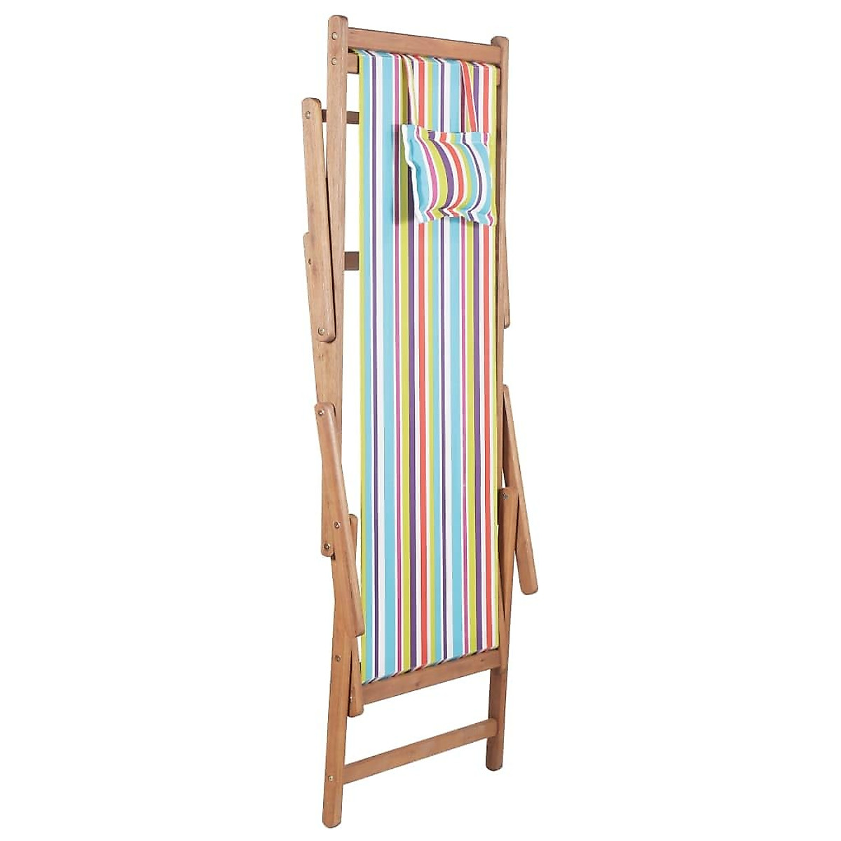 vidaXL Beach Sling Patio Chair, Outdoor Folding Deck Chair with Solid Wooden Frame, Patio Lounge Chair for Balcony, Fabric and Wooden Frame Multicolor