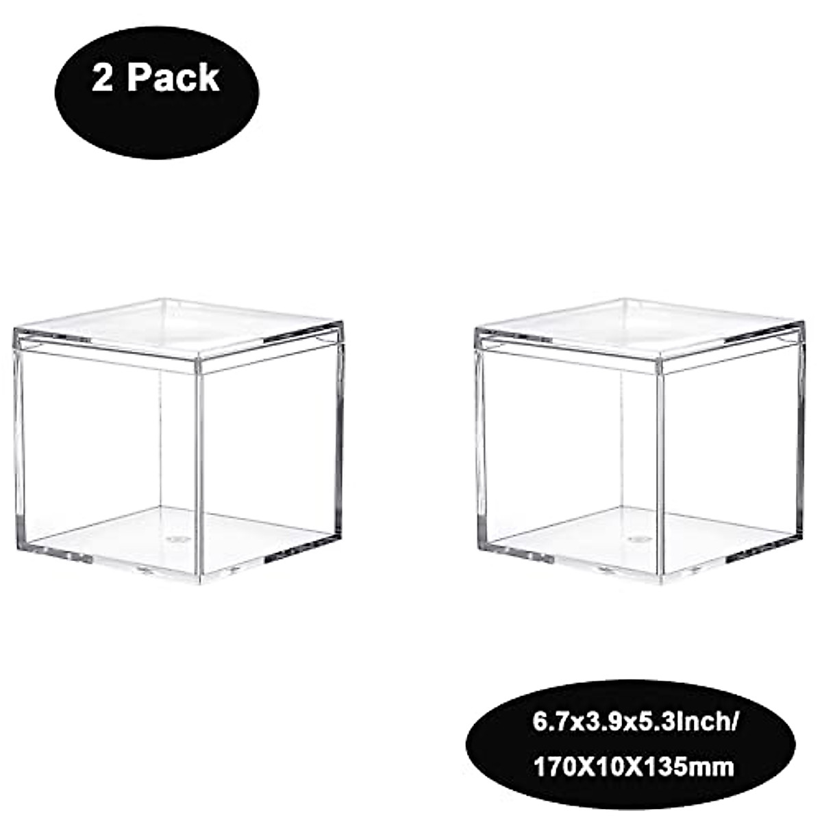 Dayaanee Clear Acrylic Box with Lid, 2 Pack Plastic Square Cube Containers Storage Box 6.7x3.9x5.3Inch/170X10X135mm for Candy Pill and Tiny Jewelry