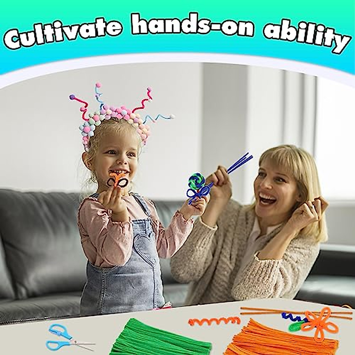 LUNARM 300 PCS Pipe Cleaners, Pipe Cleaners Crafts with Scissors Chenille Stems for Art and Craft Projects, Pipe Cleaners Chenille Stems Creative DIY Decorations (Yellow)