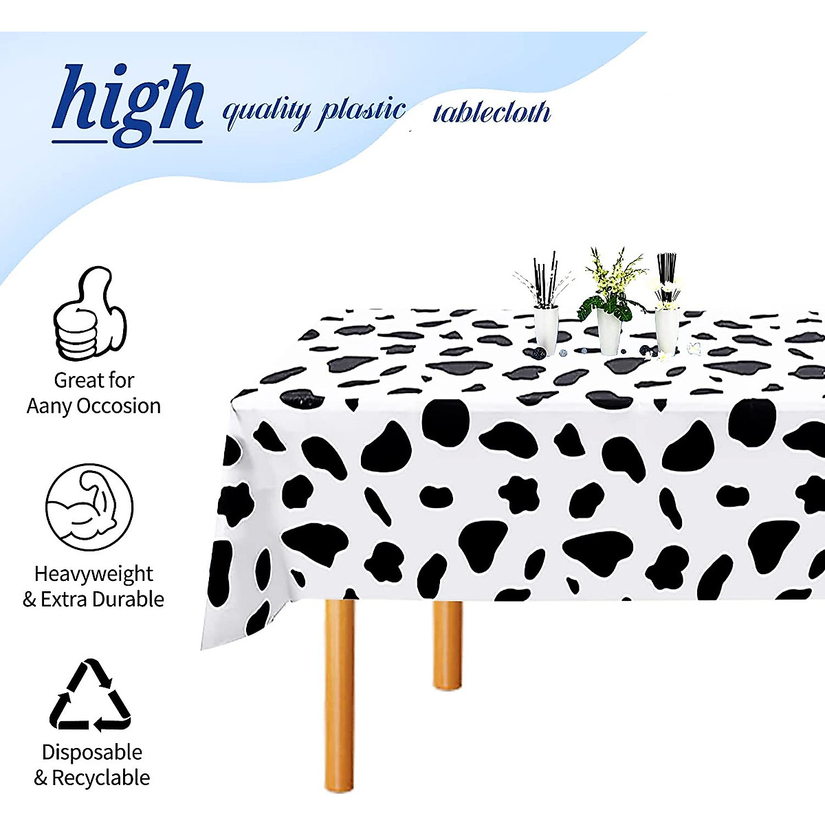 AMZPTBOY Animal Birthday Party Decorations - 54" x 108" Cow Print Plastic Tablecloth and Table Cover for Arts & Crafts Perfect for Farm Animal Themed Birthday Party Supplies and Baby Showers 2 Packs
