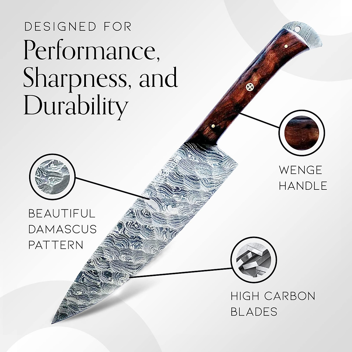 Breliser 3-Piece Knives Set for Kitchen, Damascus Chef Knife Set With Professional Chef Knife, Santoku Knife, & Paring Knife, Diamond-Hammered Kitchen Knifes With Rosewood Handles, Gifts for Chefs