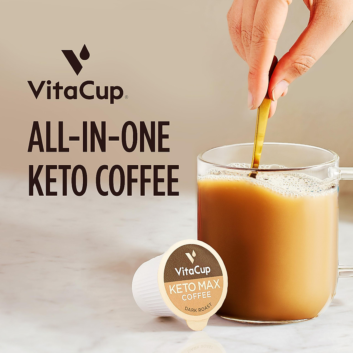 VitaCup Keto Max Dark Roast Coffee Pods, Ketosis & Energy, Butter, MCT Oil, Turmeric, B Vitamins, D3, All-In-One Keto Recyclable Single Serve Pod Compatible w/Keurig K-Cup Brewers,18 Ct