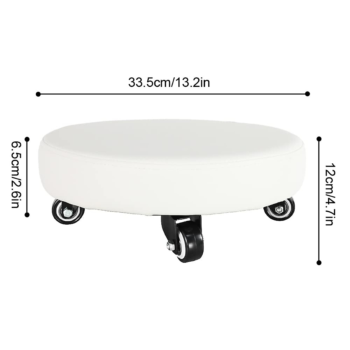 WKWKER Modern Roller Seat 360° Rotating PU Leather Rolling Stool Floor Stools with Universal Caster Ottoman Step Stools Fitness Sport H：4.7" Swivel Wheels for Home Garage Shop (Black)