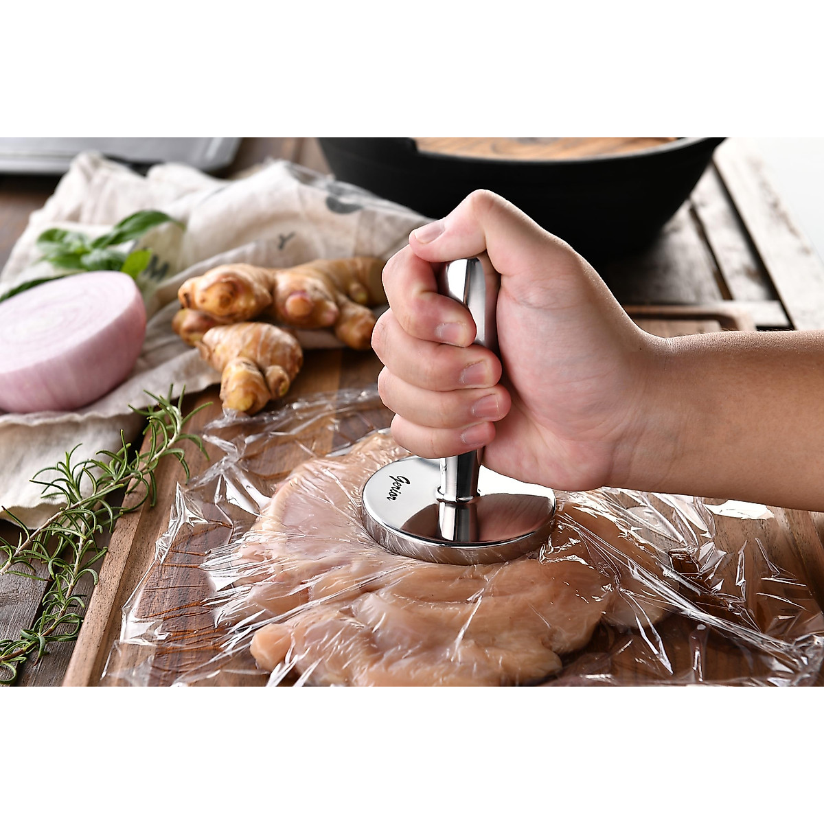 Meat Pounder Tenderizer - Solid Cast Stainless Steel Round Chicken Flattener Tool - Dishwasher Safe