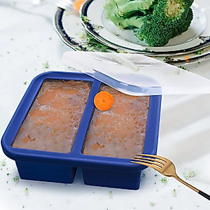 Kinggrand Kitchen 2 Cup Silicone Freezer Trays with Lid 2 Pack Silicone Soup Freezer Molds Make 4 Perfect 2 Cup Portions - Easy Release Soup Freezer Containers for Food Soup, Broth, Stew or Sauce