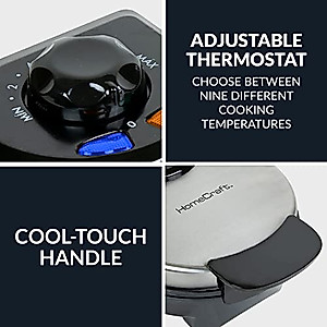 Nostalgia HomeCraft 7 inch Round Stainless Steel Electric Belgian Thick Waffle Maker, Non Stick, Die Cast Aluminum, Easy to Clean