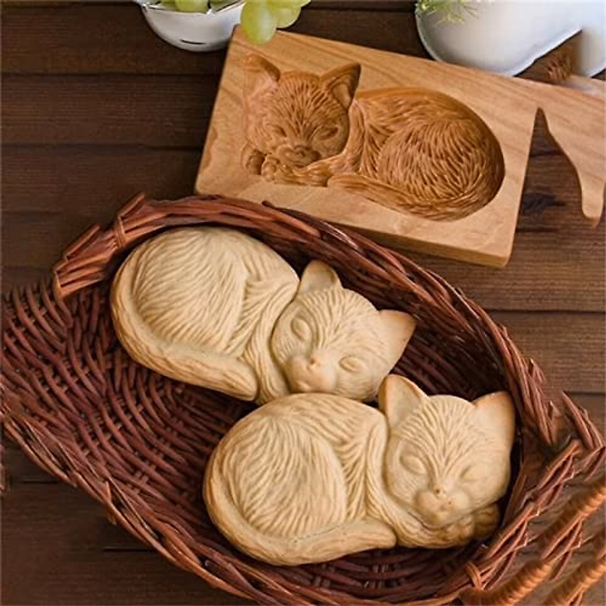 Wooden Cookie Molds, Engraved Embossing Cookie Cutter with Christmas Tree Deer Pinecones Pattern for Baking Embossed Cookies for Kids and Adults to Make Cookie Dough