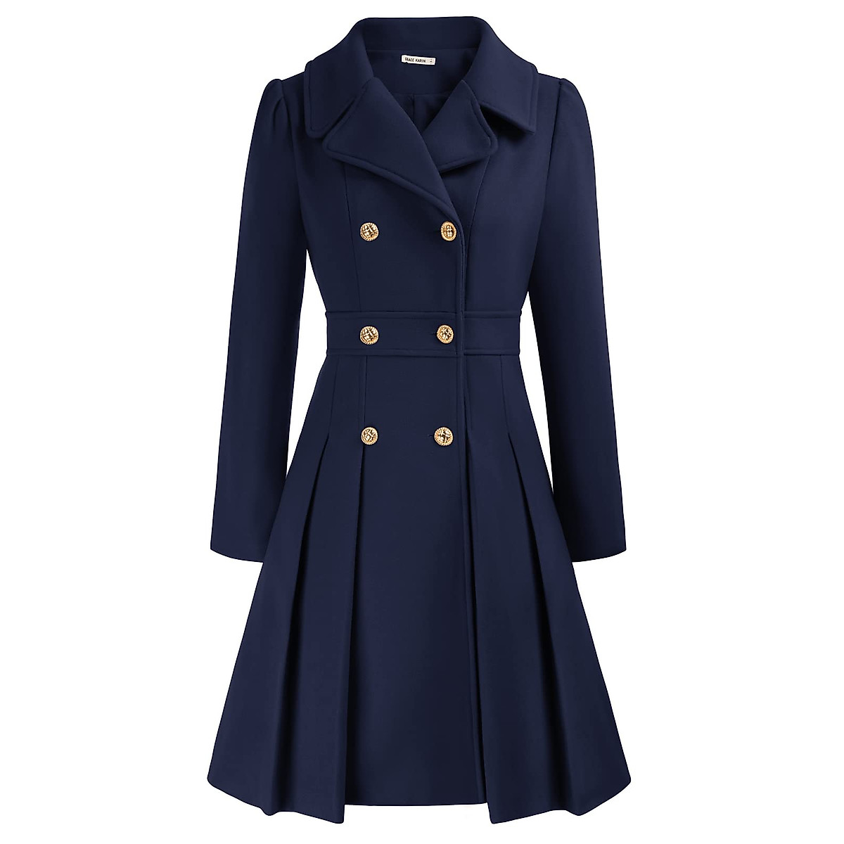 GRACE KARIN Women Swing Double Breasted Pea Coat Autumn Lapel Dress Outwear Dark Blue S