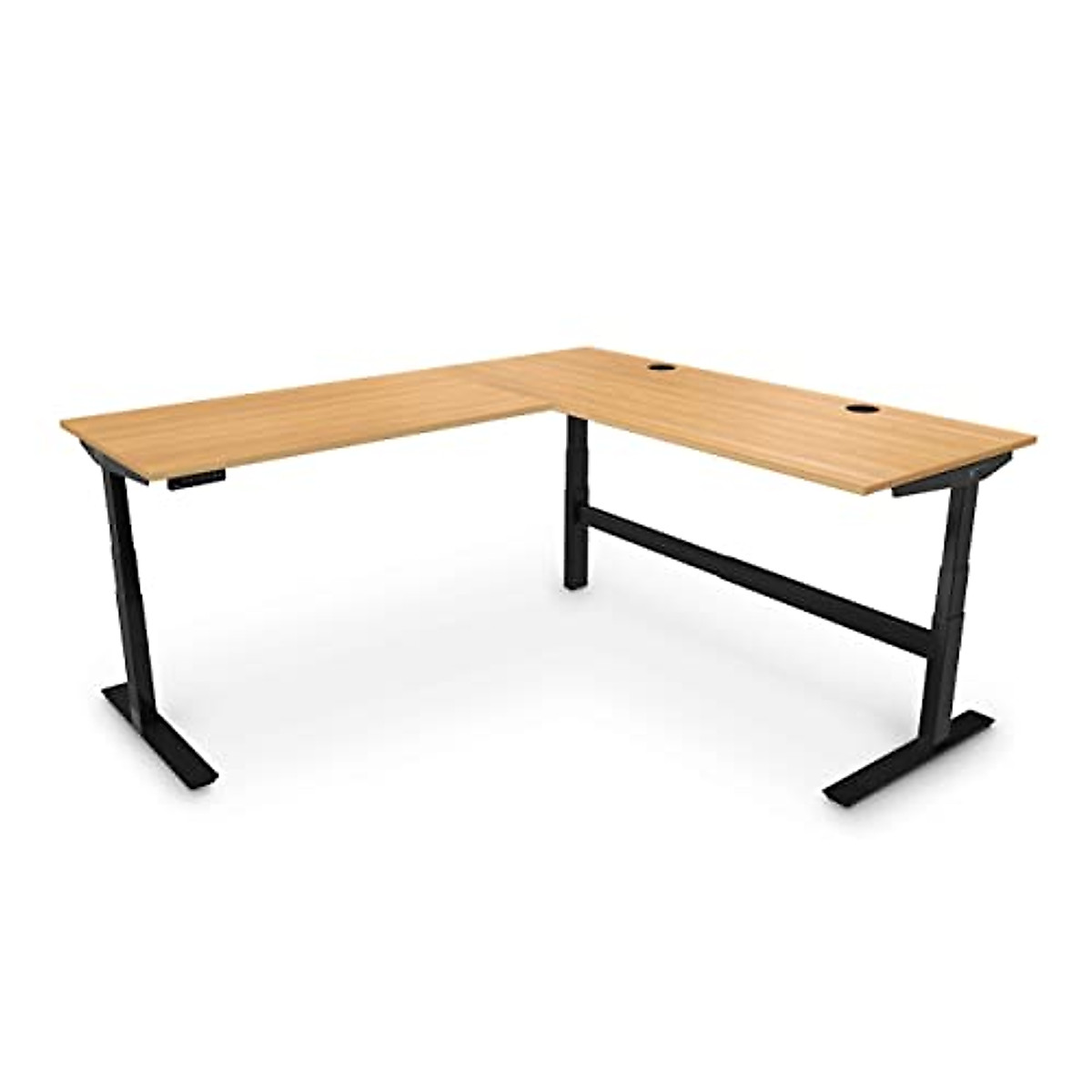 Uplift Desk Bamboo (60 x 60 x 30 x 27 inch) Standing Desk 3-Leg V2-Commercial Adjustable Stand Up L-Shaped Frame (Black), Advanced Keypad, Wire Grommets, Wire Tray, Rocker Board