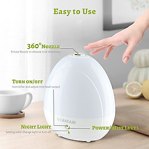 Ultrasonic Cool Mist Humidifiers for Bedroom,2L Humidifiers for Home, 28dB Whisper-Quiet Air Humidifiers for Baby Nursery, 360°Rotation Nozzle, Up to 30 Hours, Auto Shut-Off, 7-Color Night Light