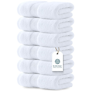 Luxury White Hand Towels - Soft Circlet Egyptian Cotton | Highly Absorbent Hotel spa Bathroom Towel Collection | 16x30 Inch | Set of 6