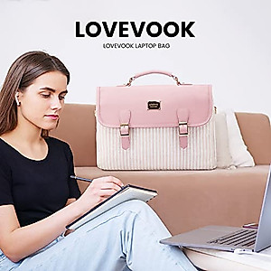 LOVEVOOK Computer Bag Laptop Bag for Women Cute Laptop Messenger Bag for Work College,Pink Stripes