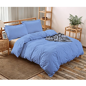 RUVANTI Sky Blue Duvet Cover King Size - Soft Egyptian Cotton Duvet Cover Set 3 Pieces with Button Closure, 1 Duvet Cover 106x96 inches and 2 Pillow Shams (No Comforter)