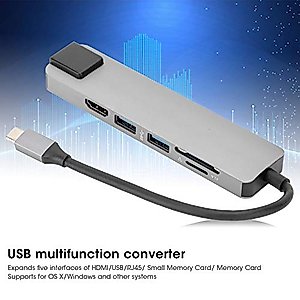 HUB Multifunction USB 3.0 Type‑C HDMI RJ45 Display Adapter Gray Compatible with OS X/Windows for Office and Entertainment