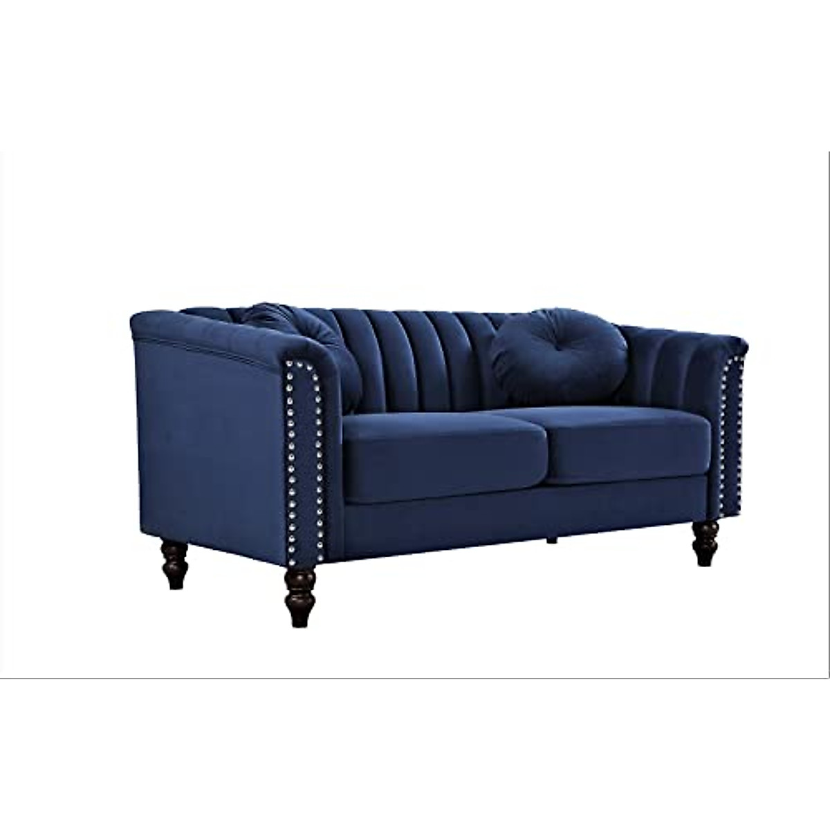 US Pride Furniture Modern Luxury Velvet Couch for Living Room with Turned Wood Legs and Removable Cushions, Contemporary 3 Seater Accent Piece, 61.4'' Wide Sofa, Dark Blue