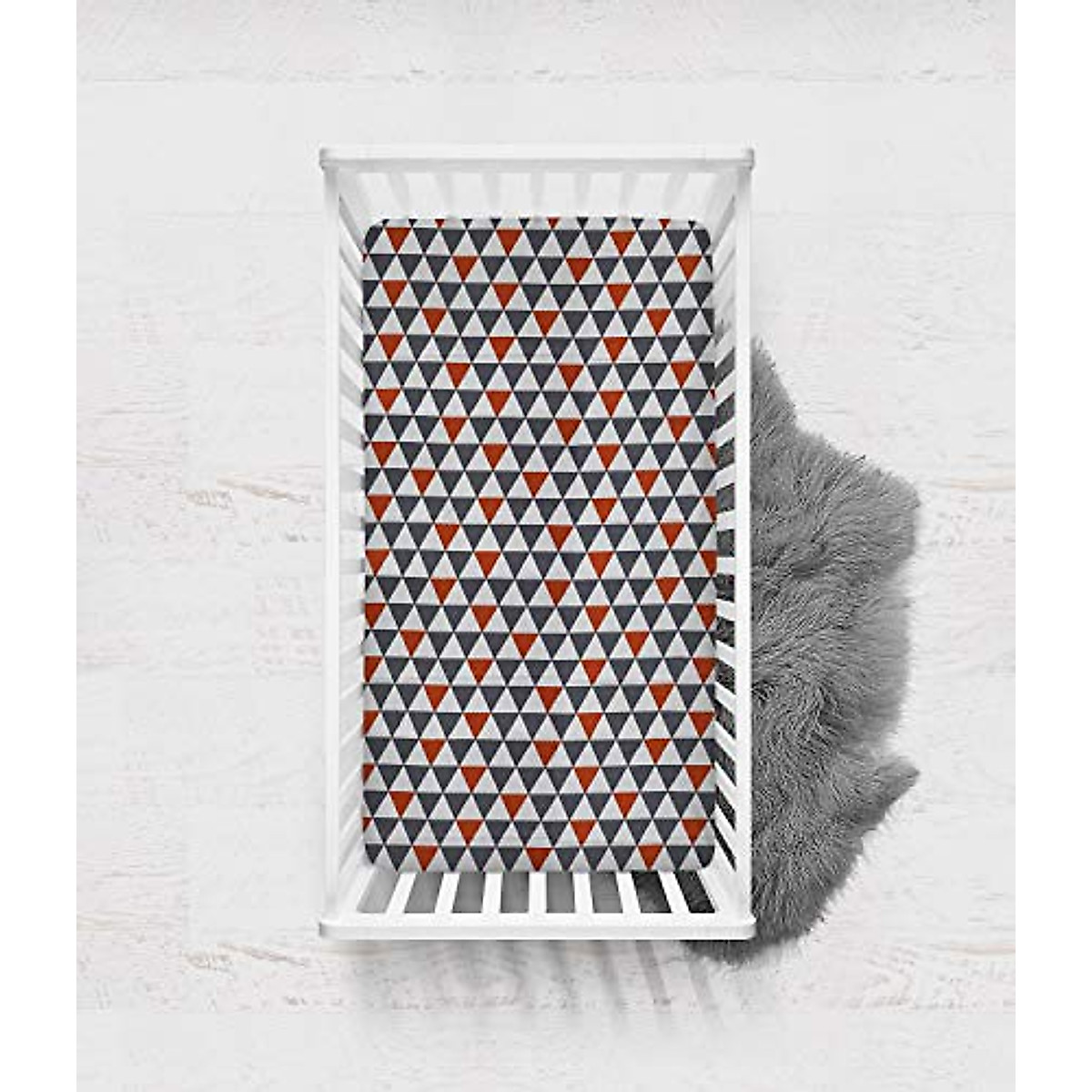 Bacati Triangles 2 Piece Crib Fitted Sheet, Orange/Grey (PFOG2CFS1)