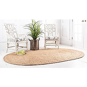 Unique Loom Braided Jute Collection Area Rug - Dhaka (4' 1" x 6' 1" Oval, Natural)