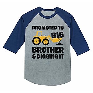 Promoted to Big Brother & Digging It Shirt Construction Bulldozer Sibling Toddler Kids Raglan T-Shirt 2T Blue