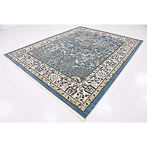 Unique Loom Narenj Collection Classic Traditional Textured Hunting Design Area Rug, 8 ft x 10 ft, Blue/Tan