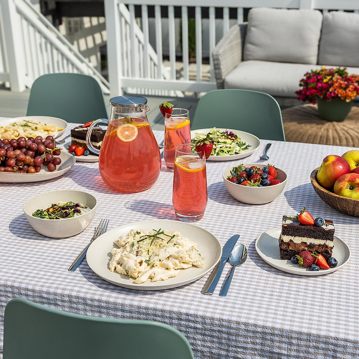 Grow Forward 24-piece Premium Wheat Straw Dinnerware Sets for 8 - Dinner Plates, Dessert Plates, Cereal Bowls - Unbreakable Microwave Safe Plastic Plates and Bowls Sets, RV, Camping Dishes - Sahara