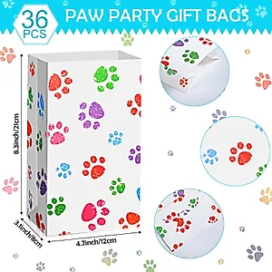 Blulu 36 Pack Dog Paw Gift Paper Bags Dog Paw Treat Goodie Bags Party Favors for Cat Pet Party Favor(Colorful)