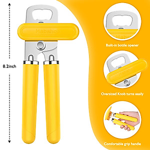 Can Opener, Mabahoo Can Opener Manual Heavy Duty Hand Held Can Openers, Top Stainless Steel Smooth Edge, Easy Turn Knob, with Bottle Opener, Kitchen Gadgets Must Haves Accessories Utensils, Yellow