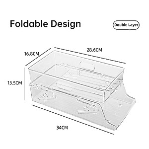 Beverage Can Organizer for Refrigerator, Soda Can Dispenser for Refrigerator Double Layer Liftable and Foldable Soda Can Storage Bin, Automatic Rolling Plastic Drink Holder for Fridge, Pantry, Cabinet