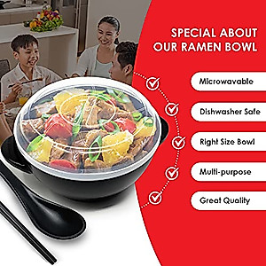 Ceramic Ramen Bowl Set for Instant Noodles With Lid 32 oz, Microwavable Bowl With Spoon And Chopsticks, Quick Ramen Cooker With Heat Resistant Handles