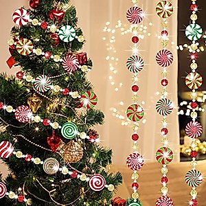 16.5ft Christmas Candy Cane Garlands Xmas Peppermint Garland Ornaments for Christmas Tree Glitter Holiday Tree Garland for Christmas Tree Wreaths Home Fireplace Decorations (Round)