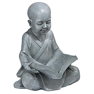Design Toscano Baby Boy Studying The Five Precepts Asian Decor Garden Statue, 9 inches wide, 12 inches tall, Cast Stone Resin, Gray Stone Finish