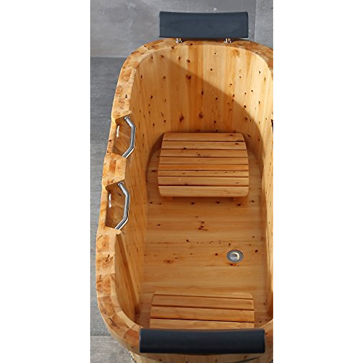 Alfi Brand AB1130 2 Person Free Standing Cedar Wooden Bathtub with Fixtures & Headrests, 65"L x 30.75"W x 23.63"H, Natural Wood