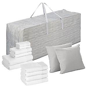 mDesign Extra Large Christmas Tree Storage Bag with Handles - Zippered Storage Tote - Durable Storage Container For Artificial Christmas Tree, Wreaths, Garland and Holiday Decor - Striped, Taupe/Tan