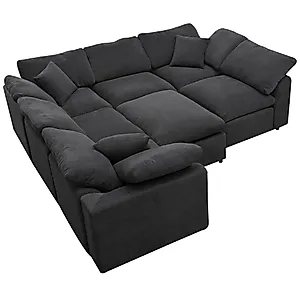 Oversized Modular Cushions Sectional Sofa Couch with Movable Ottoman ,L-Shaped Corner Low Back Deep Seater Sectional & Couch for Home Office Apartment Living Room Furniture Sets, Spacious Space Sofá