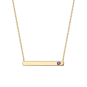 PAVOI 14K Gold Plated Crystal Birthstone Bar Necklace | Dainty Necklace | Gold Necklaces for Women | February Amethyst