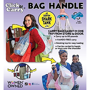 Click & Carry Grocery Bag Carrier, 1 Pack, Fuchsia - As seen on Shark Tank, Soft Cushion Grip, Hands Free Grocery Bag Carrier, Plastic Bag Holder, Haul Sports Gear, Click and Carry with Ease