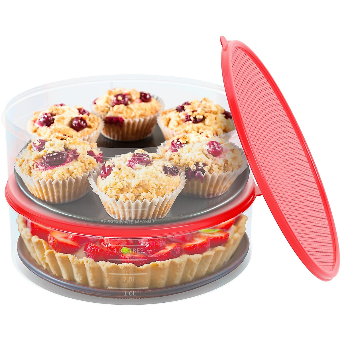 2 Pack Pie Carrier Cake Storage Container with Lid | 10.5" Large Round Clear Plastic Cupcake Cheesecake Muffin Flan Cookie Tortilla Holder Storage Containers Airtight | Pie Keeper Transport Container