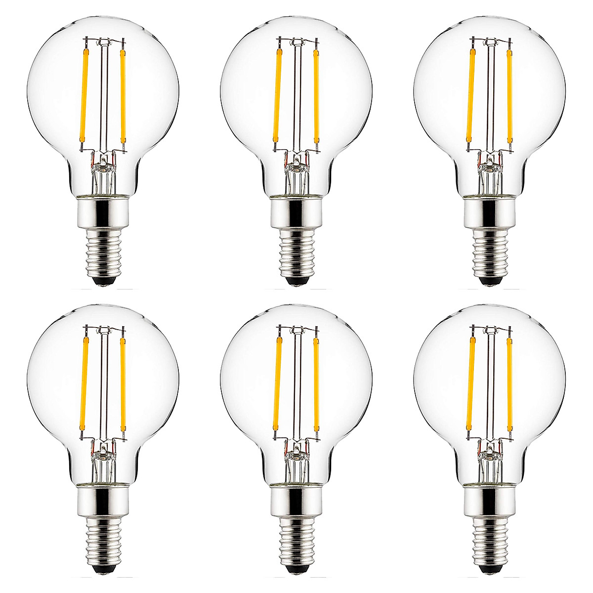 Sunlite 40959 LED G16.5 Filament Style Globe Light Bulb, 2.5 Watts (25W Equivalent), 250 lumens, Dimmable, Candelabra Base (E12), UL Listed, 3000K Warm White, 6 Count