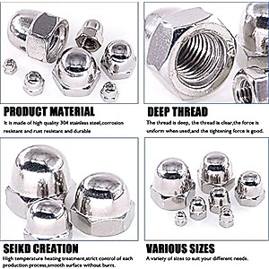 Elantek #6-32#8-32#10-24 1/4-20 5/16-18 3/8-16 SAE 304-Stainless Steel Acorn Dome Cap Head Hex Nuts Assortment Kit