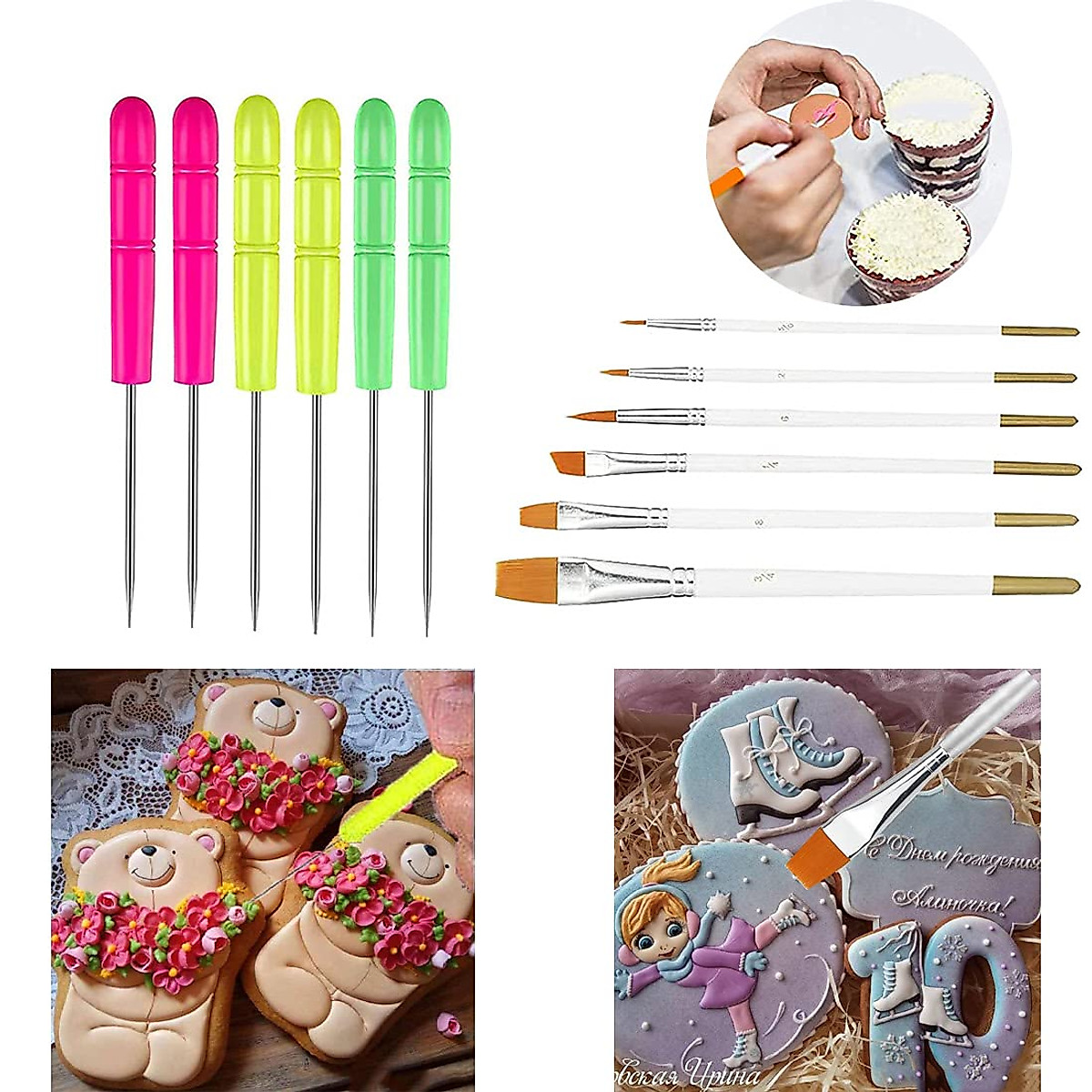 ALLRI Cookie Decorating Kit Cookie Decorating Supplies with 1 Acrylic Cookie Turntable, 6 Cookie Fondant Brushes 6 Cookie Scribe Needle Royal Icing Tools Cookie Turntable Decorating